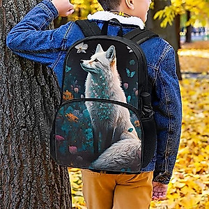 Geleglaer School Backpack Arctic Fox Lightweight Teens Girls Boys Schoolbag with Pencil Bag Animal 3D Fox Pattern for Kids