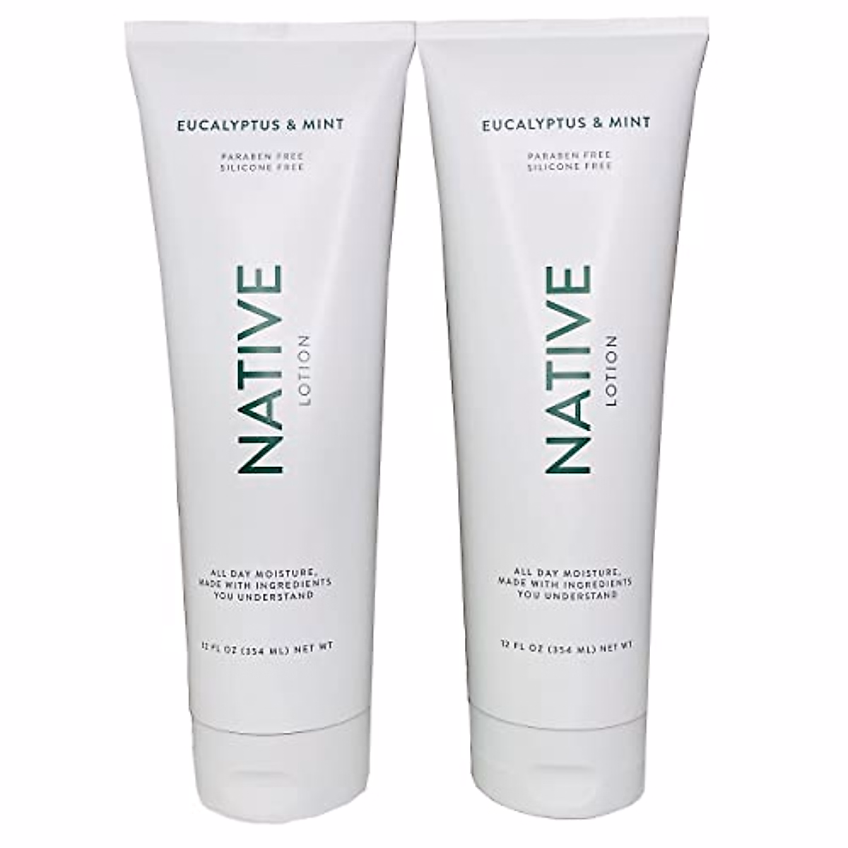 Native Lotion for Women, Men | Sulfate Free, Paraben Free, Dye Free, with Naturally Derived Clean Ingredients Leaving Skin Soft and Hydrating, 12 oz, 2 Pack (Eucalyptus & Mint)