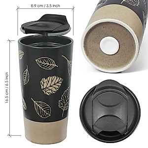 MAIA Tumbler Travel Coffee Mugs Coffee Cups with Lids Ceramic Portable 12oz Coffee Tumblers with Lids Tea Cup Mug for Coffee Travel Mug Insulated Coffee Mug Double-walled with Leaf White Gift
