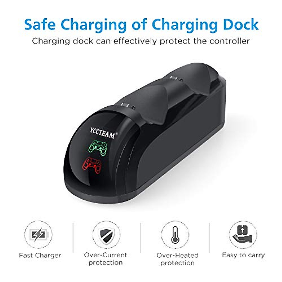 PS4 Controller Charger, Upgraded Fast-Charging Port Docking Station Stand for PS4/PS4 Slim/PS4 Pro Controller, Black