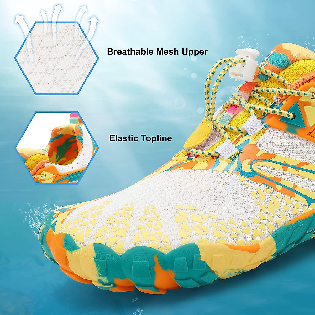 XIHALOOK Womens Aqua Barefoot for River Rafting Kayaking Outdoor Hiking Shoes Non-Slip Rock Climbing Shoes Beige Yellow, 5.5 Women/4 Men