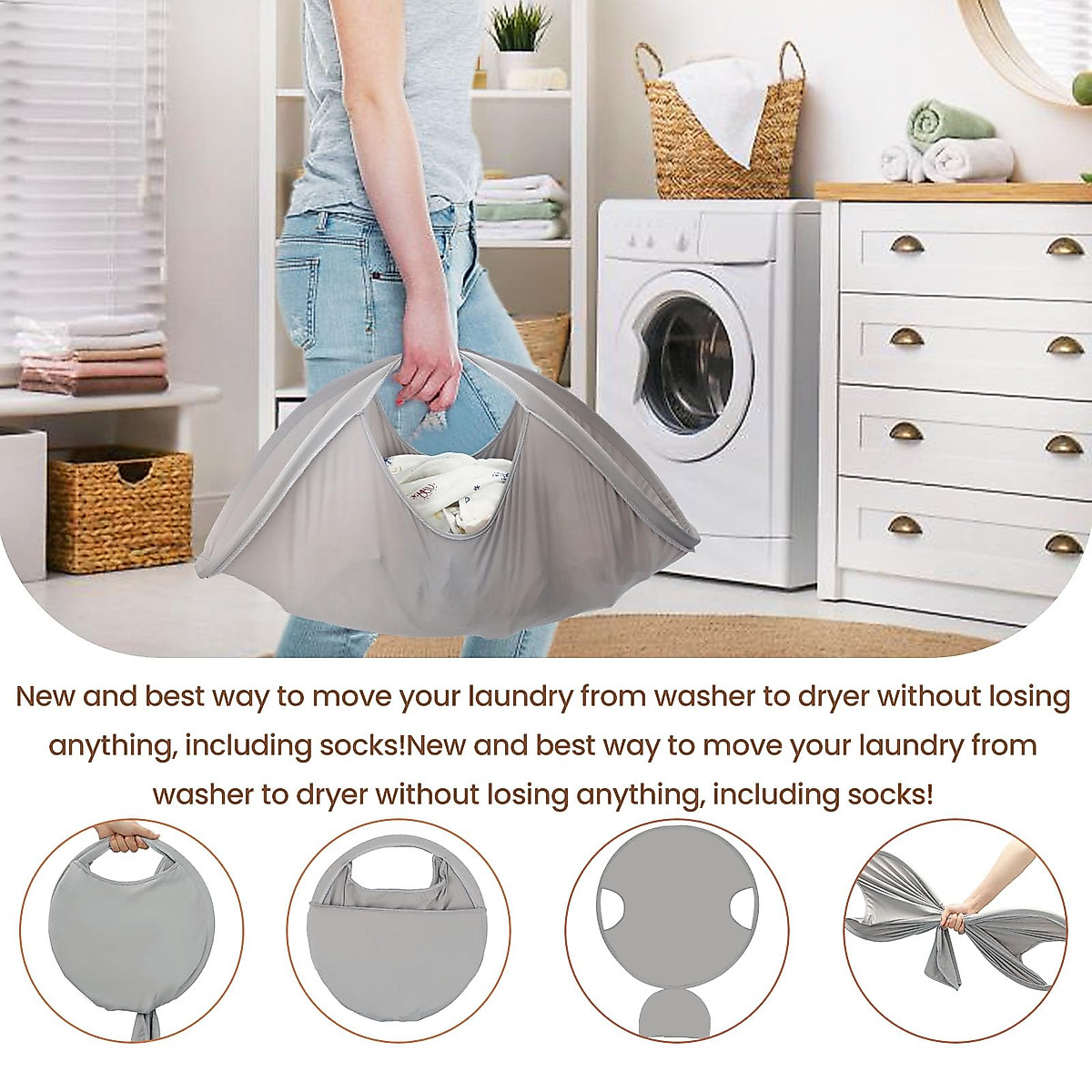 ZIMUHENAI 26" Collapsible Laundry Basket, Larger Popup Laundry Basket for Dryer, Portable Laundry Hamper for Clothes Storage and Easy to Use(Grey)