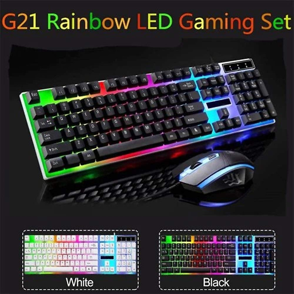 Wgxyihai Adjustable Gaming Keyboard G21 Wired USB Gaming Keyboard Rainbow Mouse and Keyboard Combo Set with Mechanical Backlit Keyboard and Mouse Set (Color : Black)