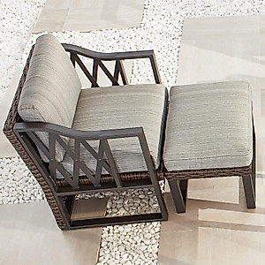 PatioFestival Patio Ottoman Outdoor Cushioned Wicker Foot Stool with All Weather Galvanized Steel (Grey, 23.6" W x 23.6" D x 13.7" H)