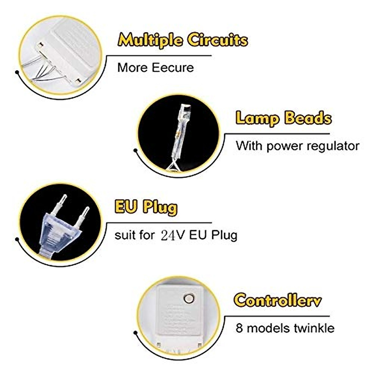 LIUPENGWEI String Lights, 100 LED Fairy Lights Waterproof, 10m Silvery Copper Wire Rope Lights, 24V DC, Christmas Decoration for Home Garden Lawn Wedding Holiday Indoor Party Garden Ghost Light