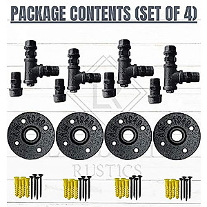 Loudoun Rustics Industrial Hooks for Bathroom Robe. Wall Hooks for Hanging Towels, Vintage Style Cast Iron Pipe Wall Mounted Heavy Duty Farmhouse DIY Coat Rustic Hook (Black (Set of 4))