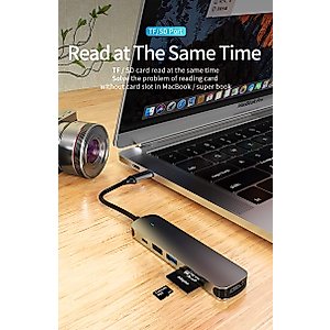USB C Hub, 6 in 1 USB C Docking Station with 4K HDMI, 1 USB 3.0/1 USB 2.0, PD, SD/TF Card Reader, Type-C Data Transfer., space grey