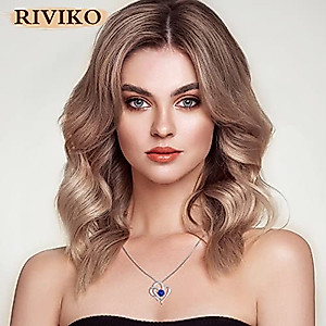 RIVIKO Love Heart Necklace For Women 925 Sterling Silver Gold Plated Zirconia September Birthstone Pendant Necklaces for Mother Wife Birthday Christmas Valentine's Day Jewelry Gift