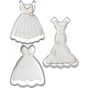 Large Size Dress Shaped Cookie Cutters Set of 3 pcs, Stainless Steel Fondant Cutters: Sleeveless Mermaid Dress 4.7 in 1 pc + Strapless Princess Dress 4.3 in 1 pc + Suspenders Wedding Dress 4.4 in 1 pc