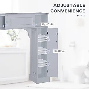 HOMCOM Over The Toilet Bathroom Cabinet, Freestanding Bathroom Storage Organizer with Adjustable Shelves, Toilet Rack, Gray