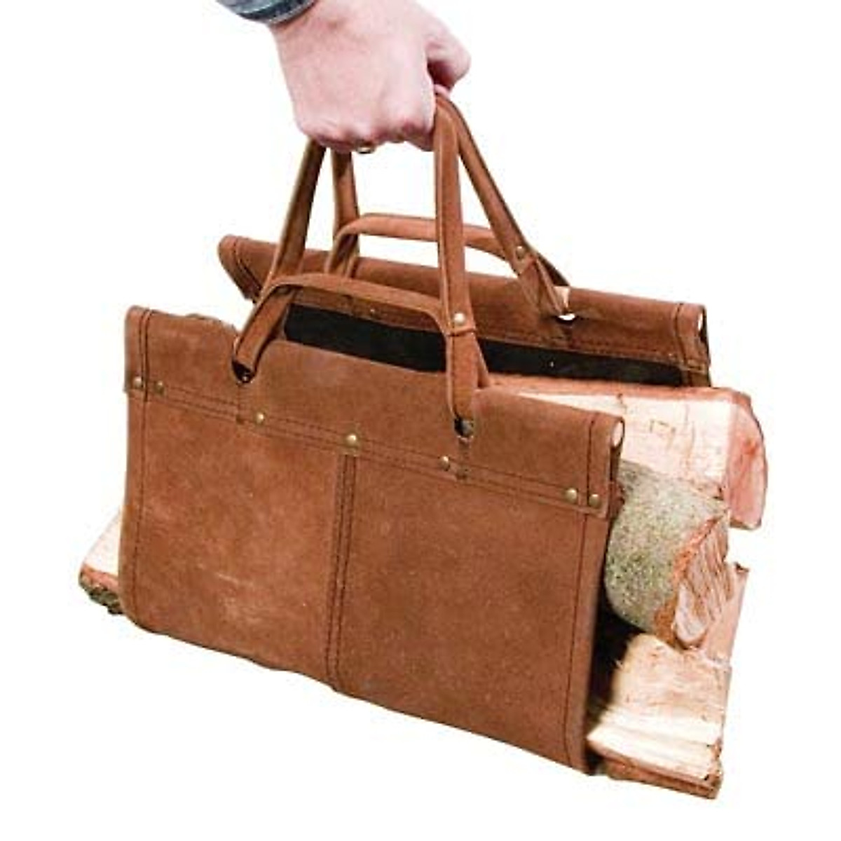 Panacea Log Bin with Scrolls and Leather Log Tote