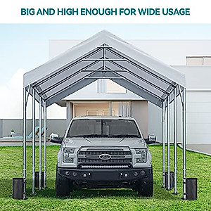 ADVANCE OUTDOOR Adjustable 10x20 ft Carport Heavy Duty Car Canopy Garage Party Tent Outdoor Boat Shelter, with 8 Reinforced Poles and 4 Weight Bags, Adjustable Height from 9.5 ft to 11 ft, White