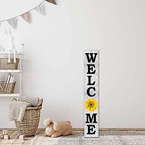 KPSheng Sunflower Hanging Signs Spring Welcome Porch Wood Sign 8x48 Inch Summer Spring Door Summer Hanging for Front Door Garden Home Yard Sunflower Party Decorations