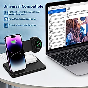 OenFoto 3 in 1 Charging Station Compatible with Fitbit Versa3/ Versa4/Sense/ Sense2– Charging Cable Dock for Versa 3 Smartwatch with Samsung Galaxy S22 Ultra S21 Note 20, AirPods Pro, Galaxy Buds Pro