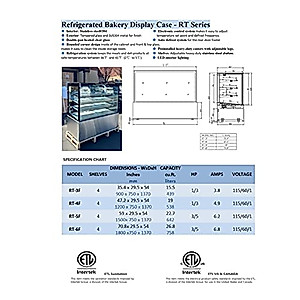 Refrigerated Bakery Display Cooler Cuboid Glass Refrigerator Showcase for Pastry Deli Upright 48" Wide Auto Defrost -Commercial NSF UL ETL RT-4F