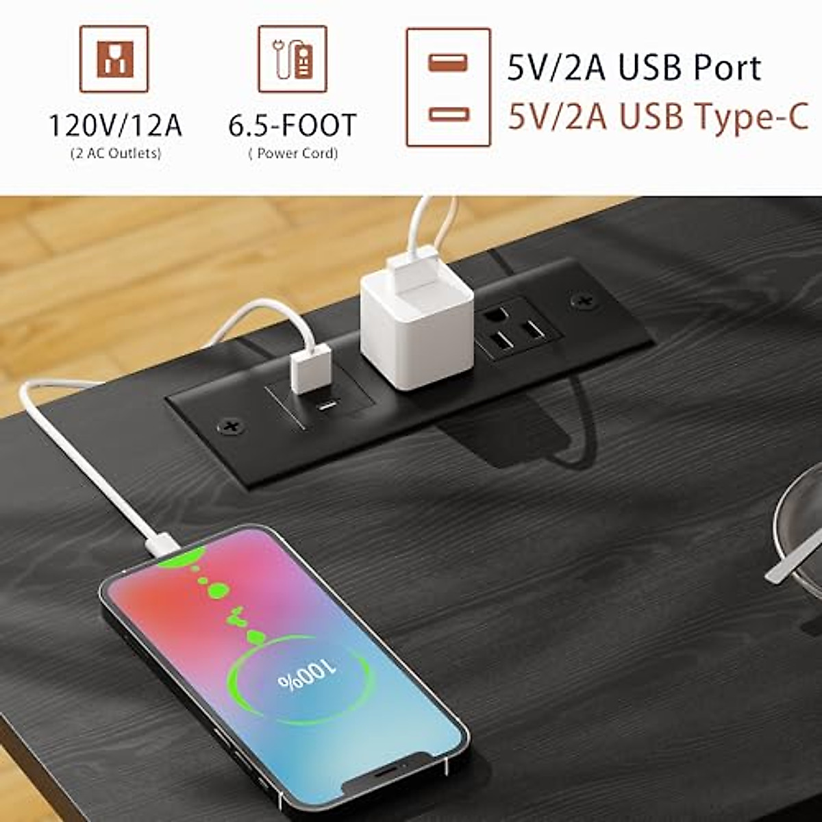 LAKEMID Nightstands Set of 2 with Charging Station and Drawer, End Table Bedside Table with 20 Colors LED Light Strip and 2 Layers Shelf for Bedroom Living Room Sofa Couch (Black)