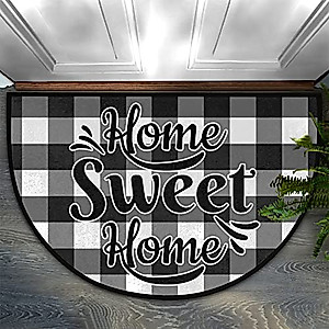 AMELIA SHARPE Welcome Half Round Door Mat Black White Plaid Buffalo Washable Home Kitchen Art Restaurant Office Floor Mats Non Slip and Durable Doormats Decor 18x30 Inch