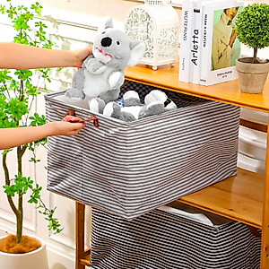 8 Pack 70l Extra Large Storage Bins Closet Organizers and Storage Large Blanket Basket for Shelves Canvas Storage Bin with Handle and Drawstring Cover for Clothing Comforters Toys, 22 x 15 x 13 Inch