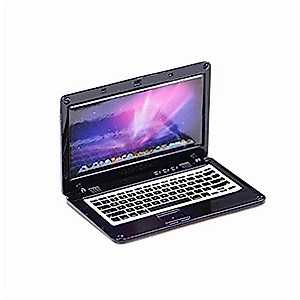 EatingBiting 2 Pack 1:12 Mini House Miniature Home Living Room Mini Laptops Notebook Computers Screen Mini Laptop Miniature Scene Model Scale Accessories Black + Silver