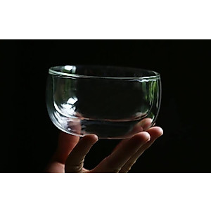 GracesDawn high temperature resistant double layer glass bowl borosilicate heat-resistant glass tableware transparent fruit salad bowl (800ml（27OZ）)