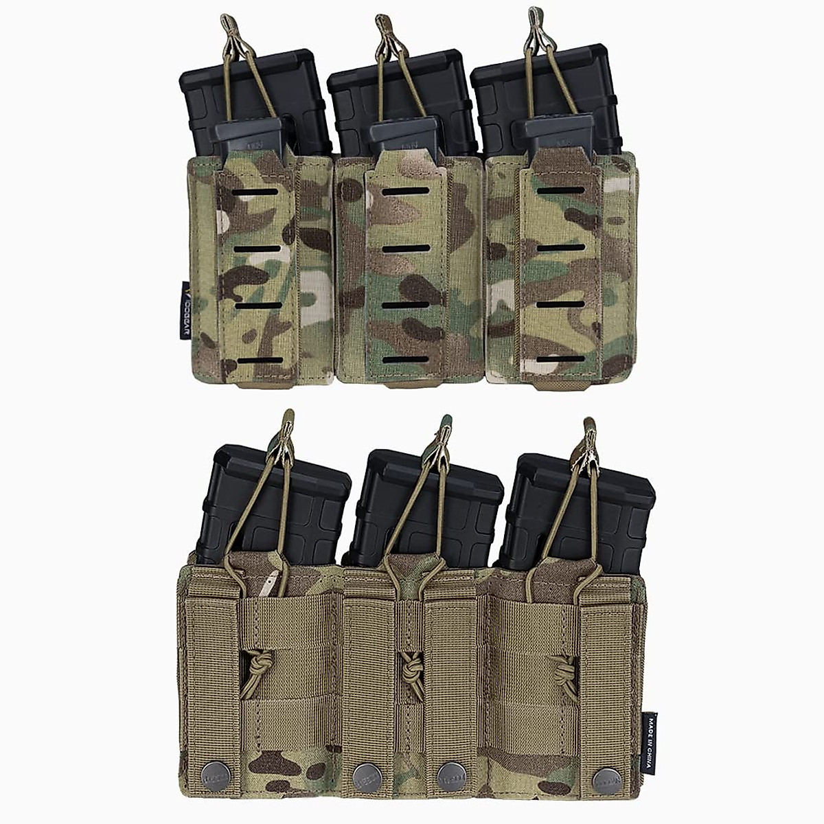 IDOGEAR Triple Mag Pouches Kangaroo Magazine Pouch for 9mm Pistol Magazines and 5.56mm Rifle Magazines Universal MOLLE Tactical Pouches Elastic Adjustable (camo)