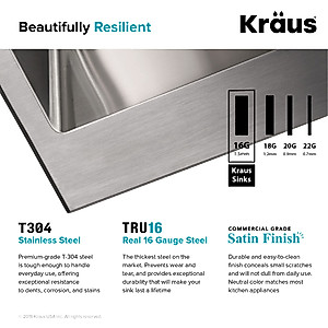 KRAUS 18 x 18 inch Standart PRO™ Drop-In Top Mount 16 Gauge Single Bowl 1-Hole Stainless Steel Kitchen Sink Set (5 Item Bundle: Sink, Bottom Grid, Drain Assembly, Drain Cap, Kitchen Towel), KHT301-18