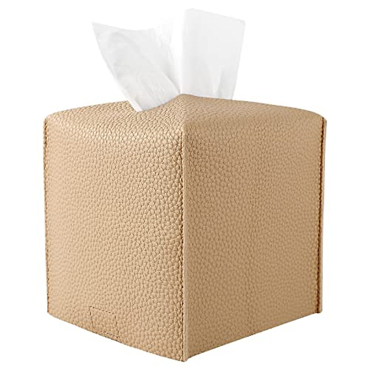 DIGHEIGG Tissue Box Cover, Modern PU Leather Square Tissue Box Holder - Bathroom Organizer Decorative Box Holder for Vanity Countertop, Night Stands, Office Desk & Car 5"X5"X5" - Beige