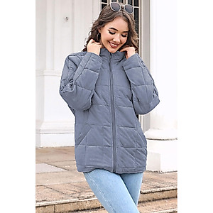 ETCYY Women's Causal Lightweight Quilted Jackets Long Sleeve Oversized Warm Winter Zip Up Coat with Pockets