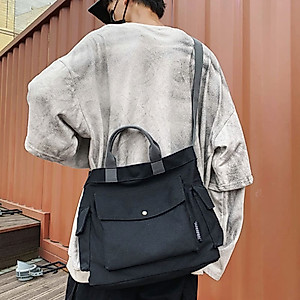 Canvas Tote Bag for Women Canvas Crossbody Tote Shoulder Purse Bag with Pockets for Women for Shopping, Travel and Work (Black)