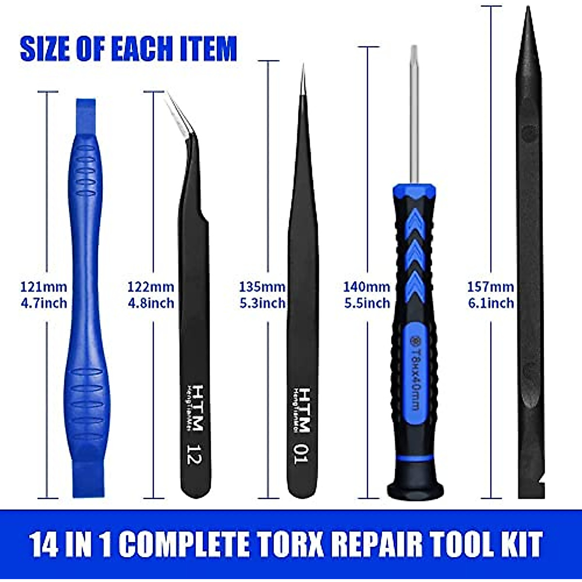 HengTianMei 14 in 1 Torx Screwdriver Set with T1 T2 T3 T4 T5 T6 T7 T8 T9 T10 Security Torx Bit & ESD Tweezers, Magnetic Screwdrivers Precision Repair Kit for Xbox, PS4,Macbook, Computer
