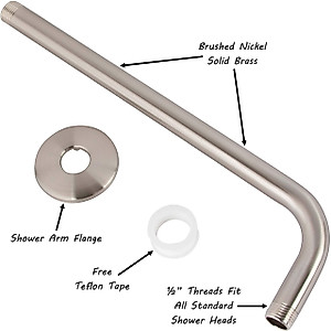 Rainfall Shower Head And Arm - 8 Inch Large Luxury Rain Showerhead For High Flow Overhead Showers With 12 Inch Stainless Steel Shower Arm And Flange, 2.5 GPM - Brushed Nickel