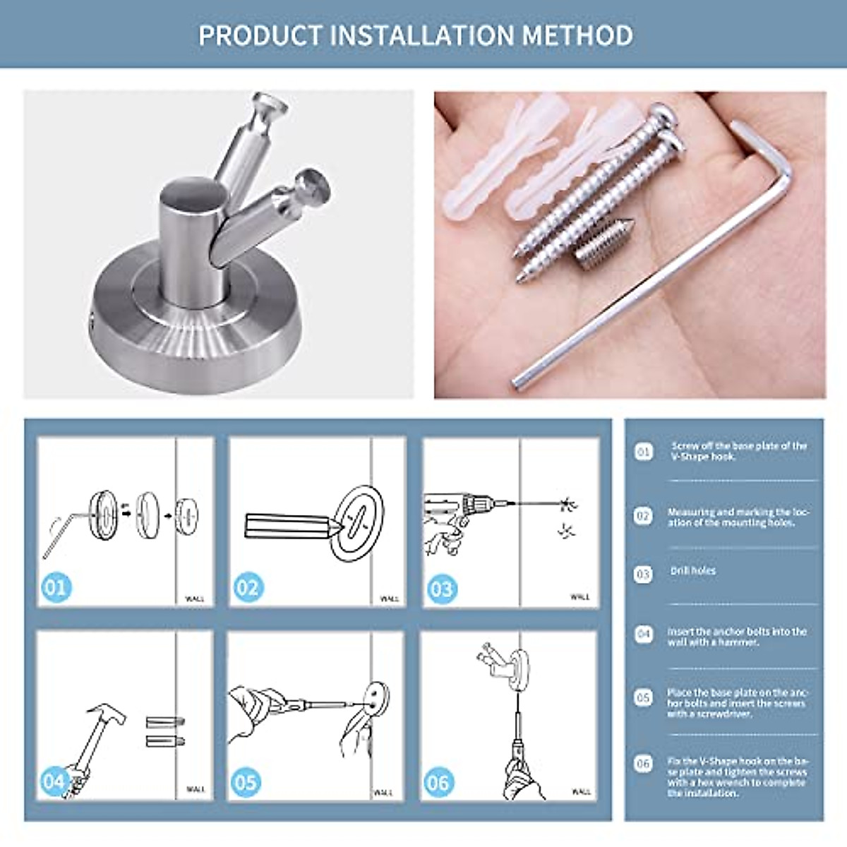 Beepas V-Shape Double Towel Hook Hotel Style, SUS304 Stainless Steel Heavy Duty Wall Mounted Dual Hooks for Towel, Loofah, Coat, Kitchen Hanger for Hand Towel, Cookware, Key Hangers, Razor Holder