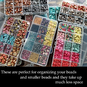 KINJOEK 10 Packs 15 Grids Bead Organizer Containers Storage Plastic Jewelry Box Adjustable Dividers Earring Storage Containers Diamond Painting Storage Case for Cross Stitch Accessories, Nails, Sewing