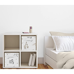 Sweet Jojo Designs Jungle Safari Animals Foldable Fabric Storage Cube Bins Boxes Organizer Toys Baby Taupe Black and White Gender Neutral Elephant Giraffe Wildlife Adventure Zebra Serengeti - Set of 2