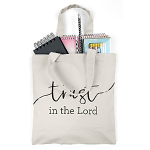 Christian Religious Bible Verse Canvas Reusable Tote Bag – TRUST IN THE LORD - Perfect for Beach, Grocery, Shopping, Travel Handbag and Book Bag for Women Men Kids. Ideal Christian Gift!