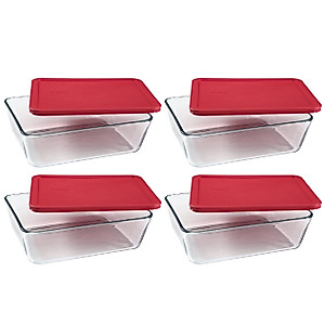 Pyrex (4 7212 Glass Dishes & (4) 7212-PC Red Lids Made in the USA