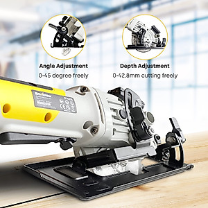 ENVENTOR Cordless Mini Circular Saw, 20V Brushless Circular Saw 4-1/2" Saw Blades with Laser Guide, 4.0AH Battery, Fast Charger, 3800RPM, Max Cutting Depth 1-11/16"(90°), 1-1/8"(45°) for Wood, PVC