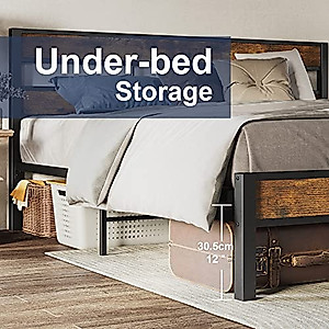 LIKIMIO King Bed Frame, Easy Assembly, Noise-Free, No Box Spring Needed, Heavy Strong Metal Support Frames, Double-Row Support Bars, Vintage Brown