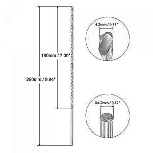 uxcell 6542 High Speed Steel Straight Shank Twist Extra Long Drill Bit, Uncoated 4.2mm Drill Diameter 250mm Length