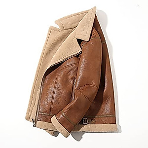 RushClothing Men’s Distressed Brown B3 Genuine Sheepskin Sherpa Shearling Faux Fur Lined Bomber Warm Aviator Pilot Leather Jacket (as1, alpha, x_l, regular, regular)