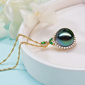 Nonnyl Gifts for Women- Tahitian-Black-Pearl-Necklace for Women, 12-13mm Real South Sea Pearls Pendant Sterling Silver Plated 18K Gold With Urquoise- Christmas Mothers Day Valentine's Day Jewelry