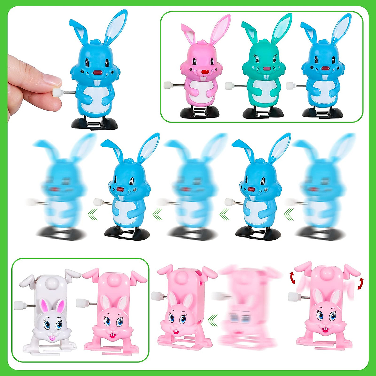 MGparty 12 Pack Easter Wind Up Toys Easter Party Favor Bunny Toys Easter Basket Stuffer Pinata Toys Goodie Bags Easter Gifts for Kids