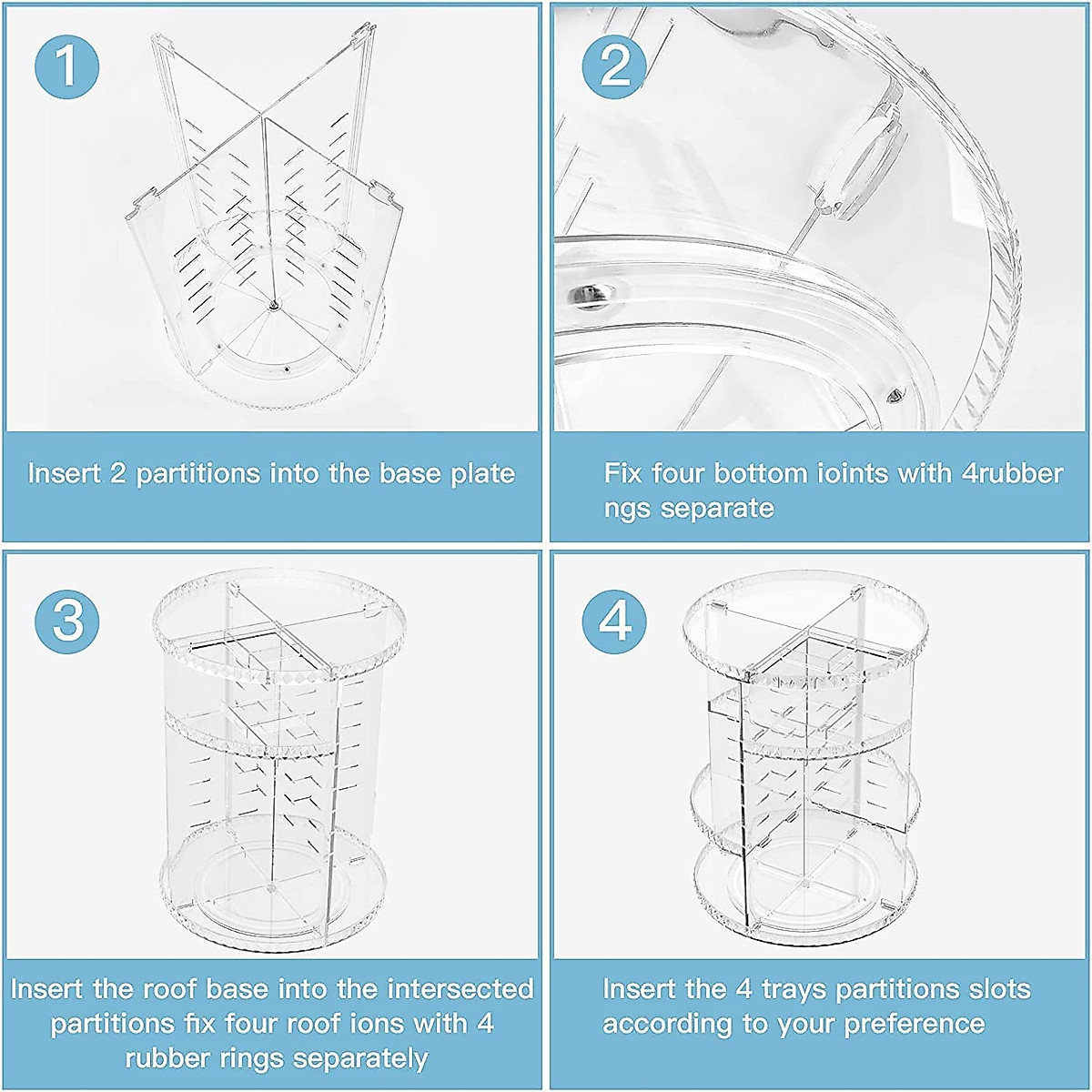 YIEZI 360 Degree Rotating Makeup Organizer,Large Capacity Make up Caddy Shelf,Acrylic Perfume Storage, Adjustable Skin Care Organisers for Dresser Tabletop and Bathroom, Clear (Diamond)