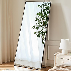 Sweetcrispy Full Length Floor Mirror with Stand 71"x30" Large Wall Mounted Full Body Mirror Standing/Leaning/Hanging Long Mirror, Aluminum Alloy Frame Black