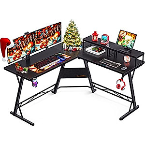 Coleshome L Shaped Gaming Desk, 51'' Computer Corner Desk with 2 Monitor Stands, Home Office Desk with Hook and Cup Holder, Space Saving, Easy Assembly