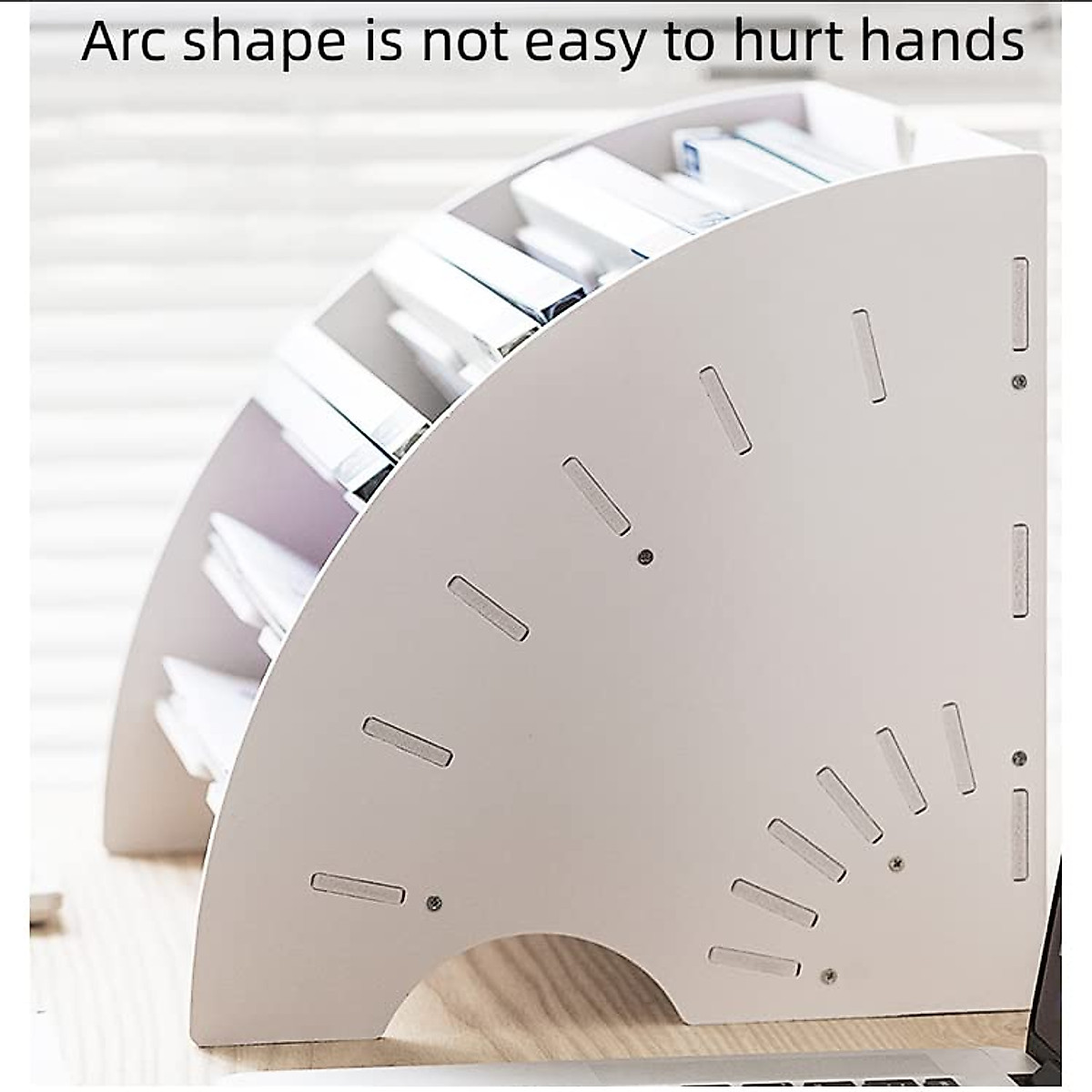 THUMEYE File Organizer for Desk, Fan-Shaped Desktop Organizer for Document/Letter/Paper with 6 Compartments, File Folder Organizer for Office School Home, White, 13.2'' D x 10.9'' W x 10.9'' H