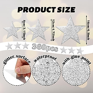 Yeaqee 360 PCS Glitter Star Cutouts Paper Confetti Star Cutouts Star Decorations Wall Decor for Bulletin Board Stars Classroom Wall Movie Night Party Decoration Supply 3 Assorted Sizes (Silver)