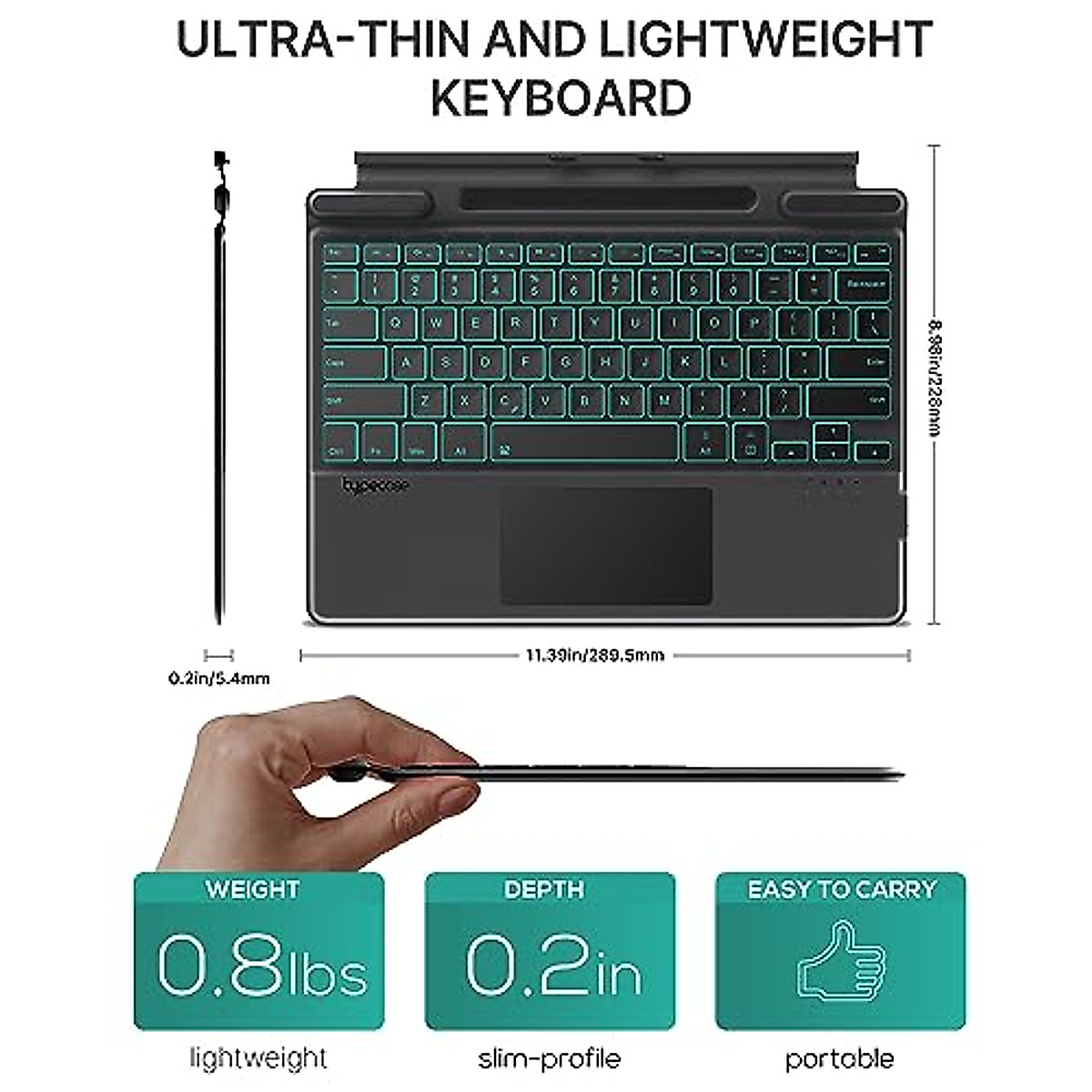 Typecase Wireless Keyboard for Surface Pro 9 & 8 | Backlit & Detachable
