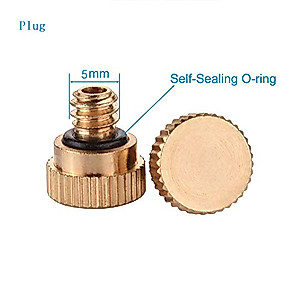 Bluecell 10pcs 0.3MM Orifice 10/24 Screw Thread Brass Cold Misting Nozzle & 10pcs Misting Brass Plug for Outdoor Cooling System Green House Irrigating System