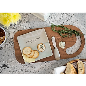 DEMDACO Happiness Comes In Waves Sea Blue and Brown 6 x 6 Stoneware Decorative Serving Plate with Spreader